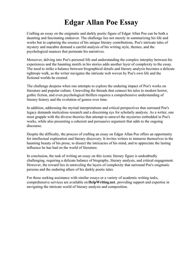 Edgar Allan Poe Essay. Biography of Edgar Allan Poe Research Paper ...