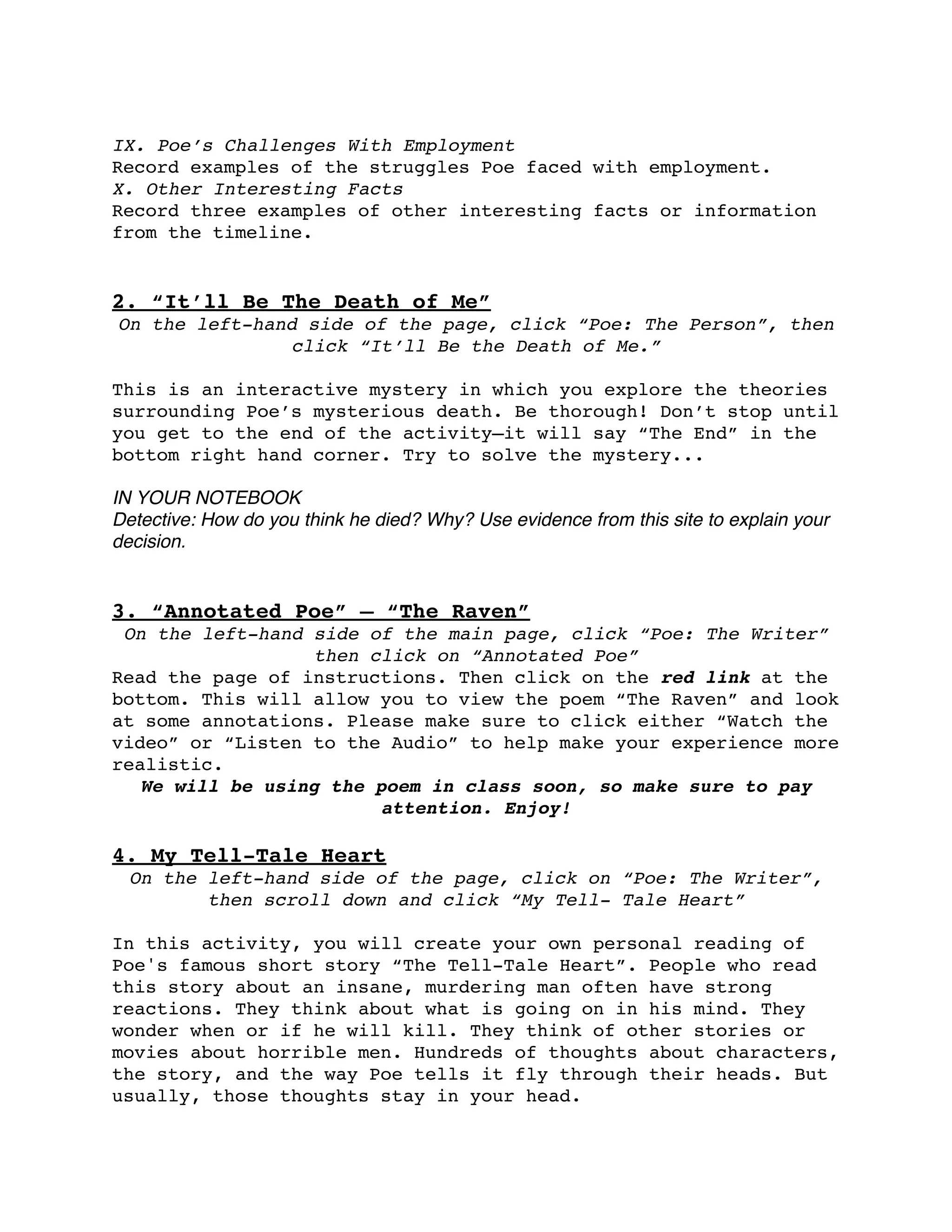 Edgar Allan Poe Scavenger Hunt | PAGES