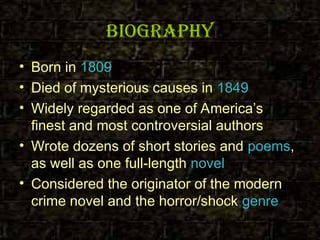 Edgar Allen Poe The mystery and horror stories writer.ppt