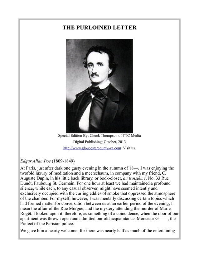 Edgar Allen Poe, The Purloined Letter | PDF
