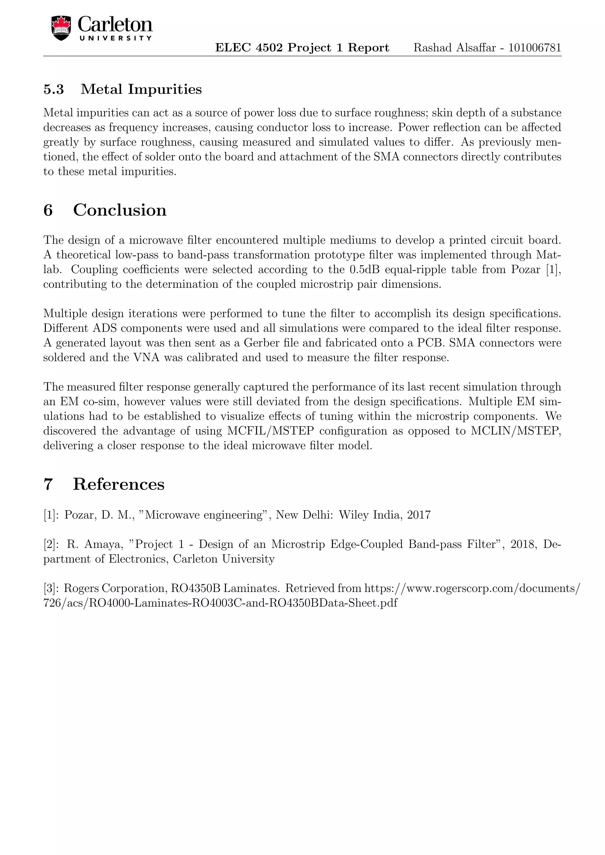 Edge-Coupled Bandpass Microstrip Filter Design | PDF