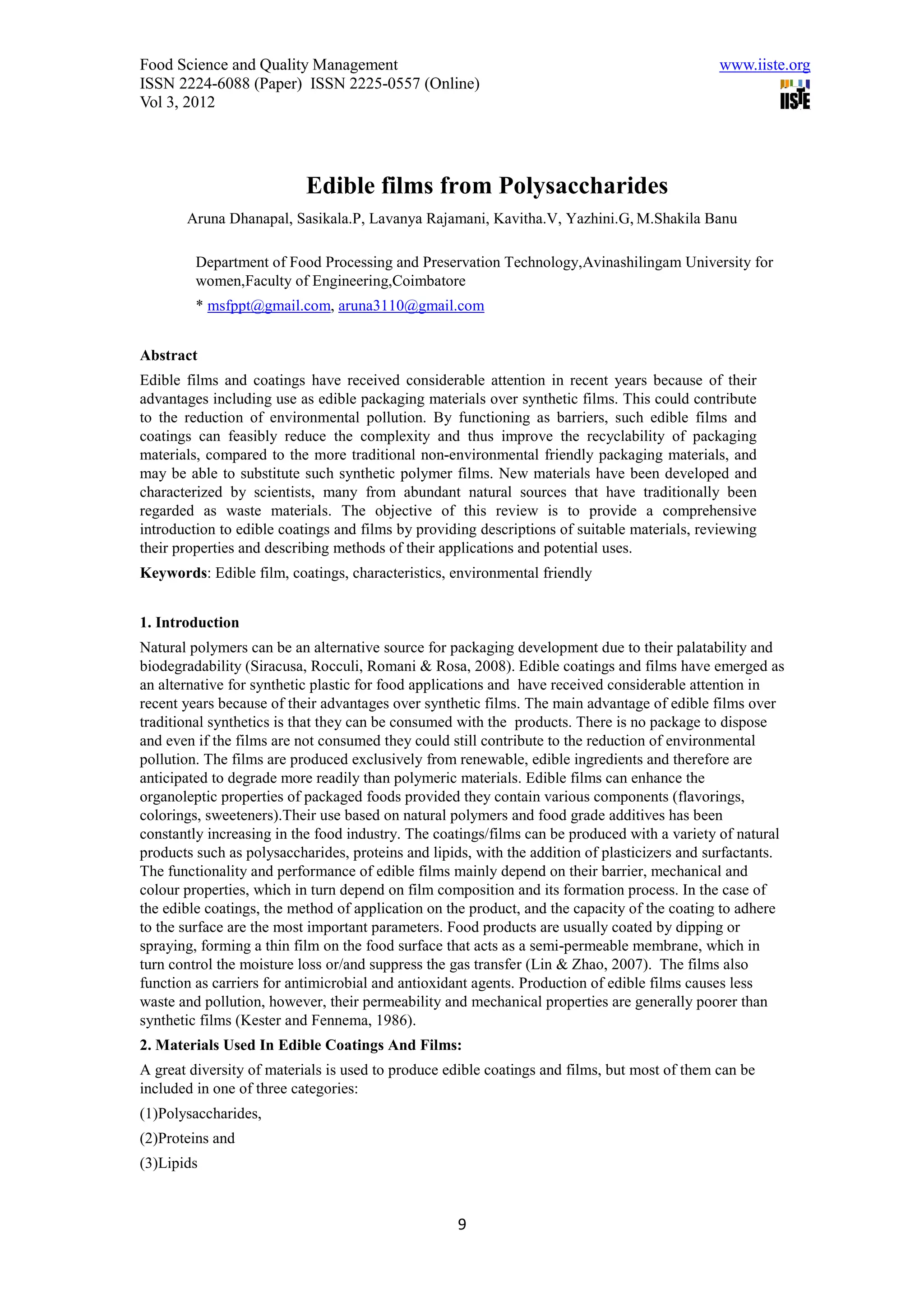 Edible films from polysaccharides | PDF
