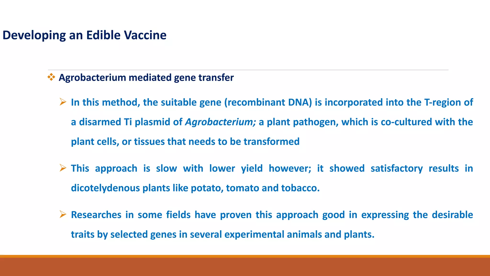 Applications of plant tissue culture in pharmacognosy. Edible vaccines ...