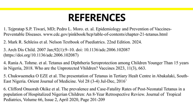 EDICTED tetanus seminar IN TROPICS AREAS | PPT