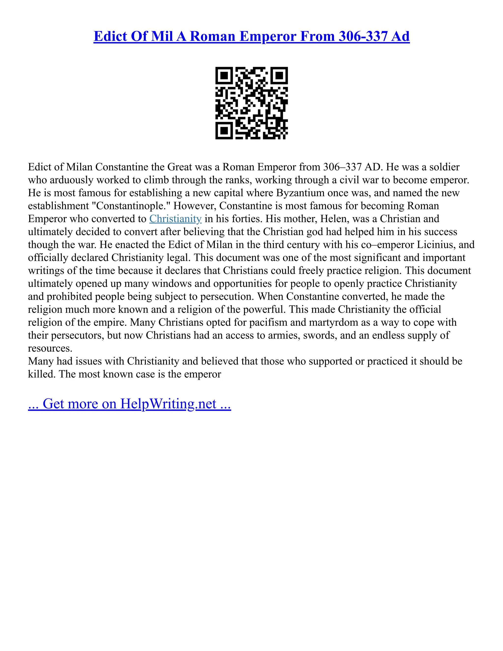 Edict Of Mil A Roman Emperor From 306-337 Ad | PDF