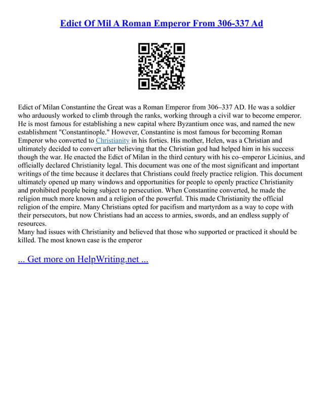 Edict Of Mil A Roman Emperor From 306-337 Ad | PDF