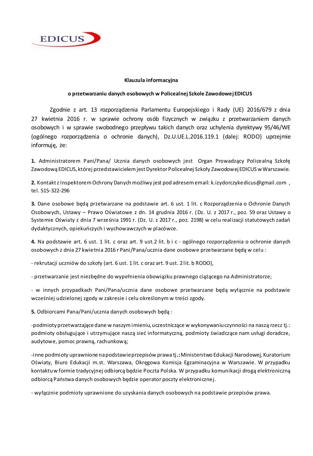 Klauzula Informacyjna RODO