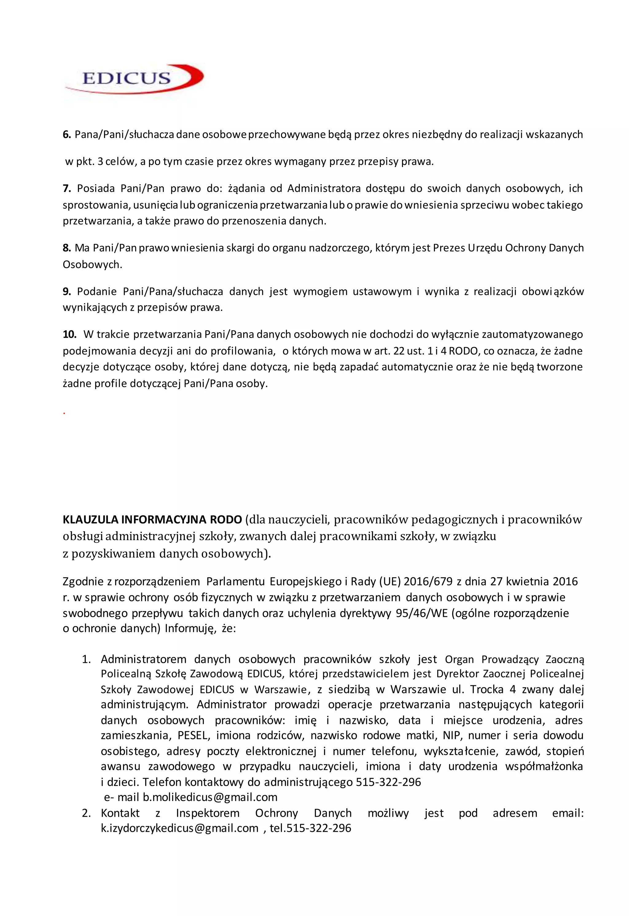 Klauzula RODO | DOCX | Education