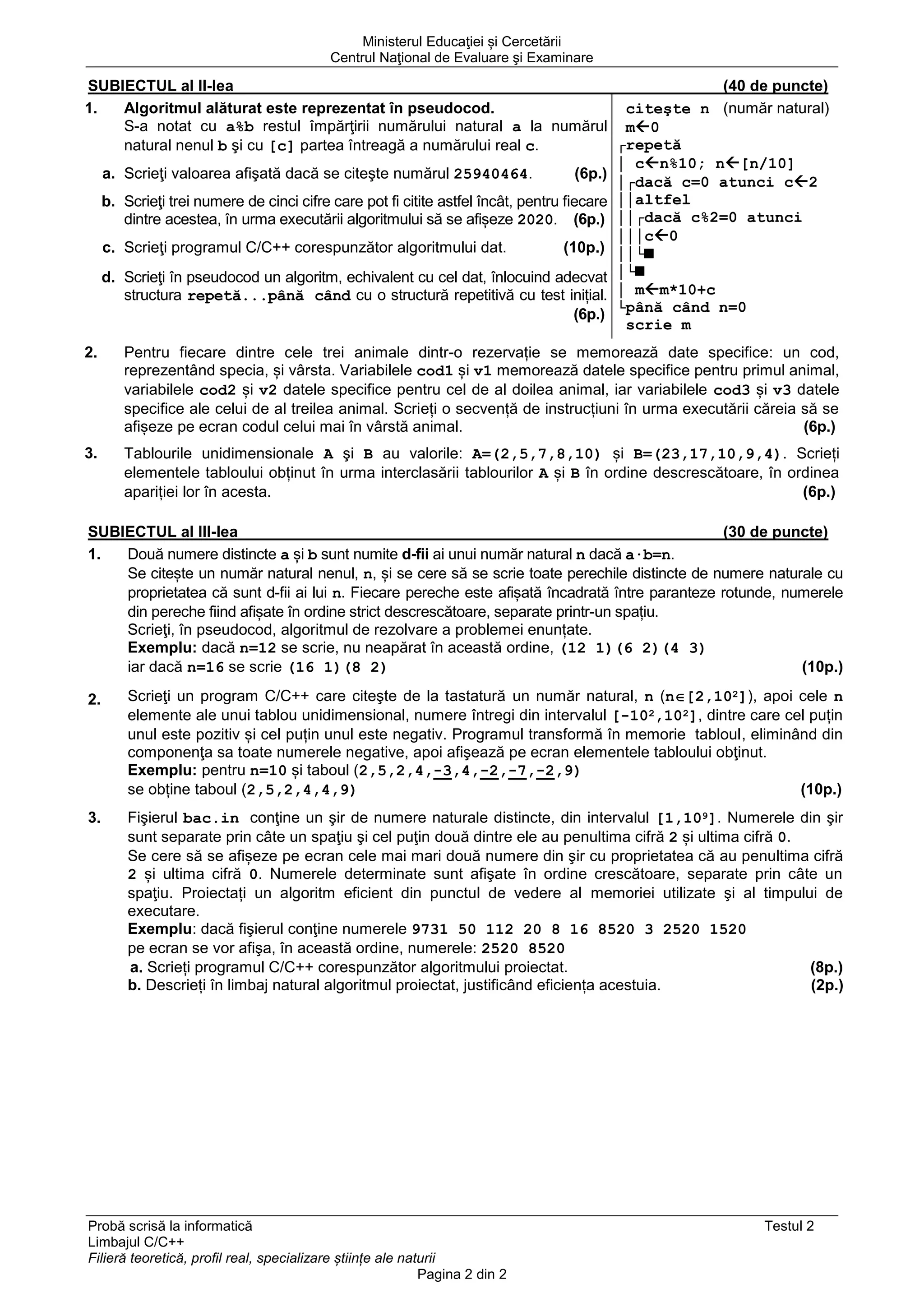 E d informatica_2020_sp_sn_c_var_test_02 | PDF