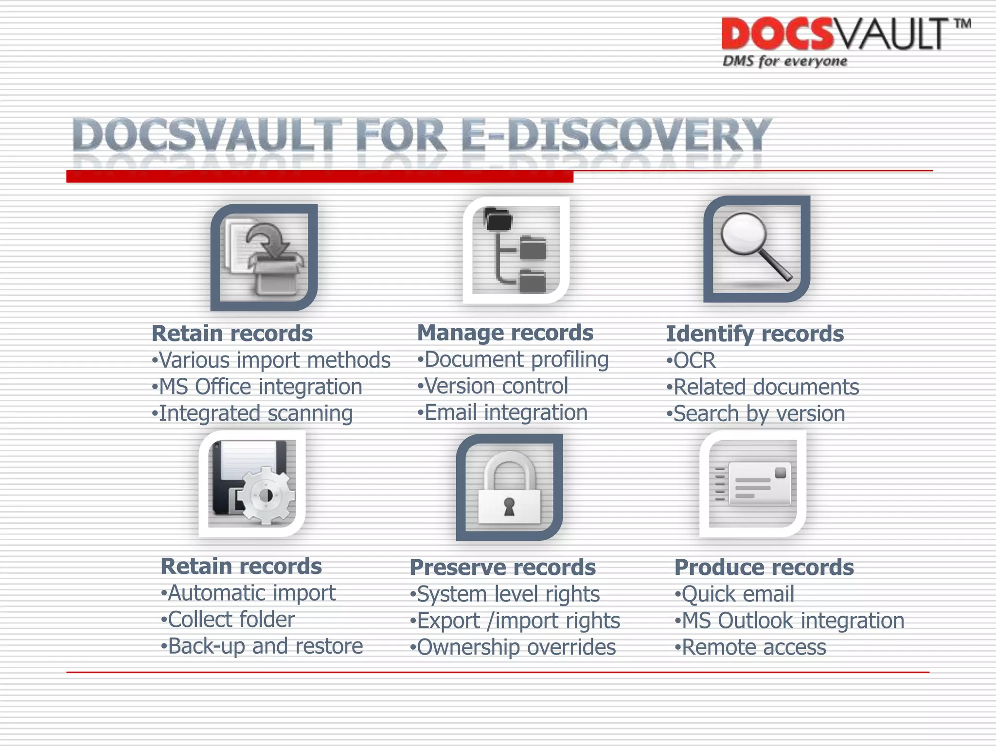 Docsvault for E-discovery | PPTX | Databases | Computer Software and Applications