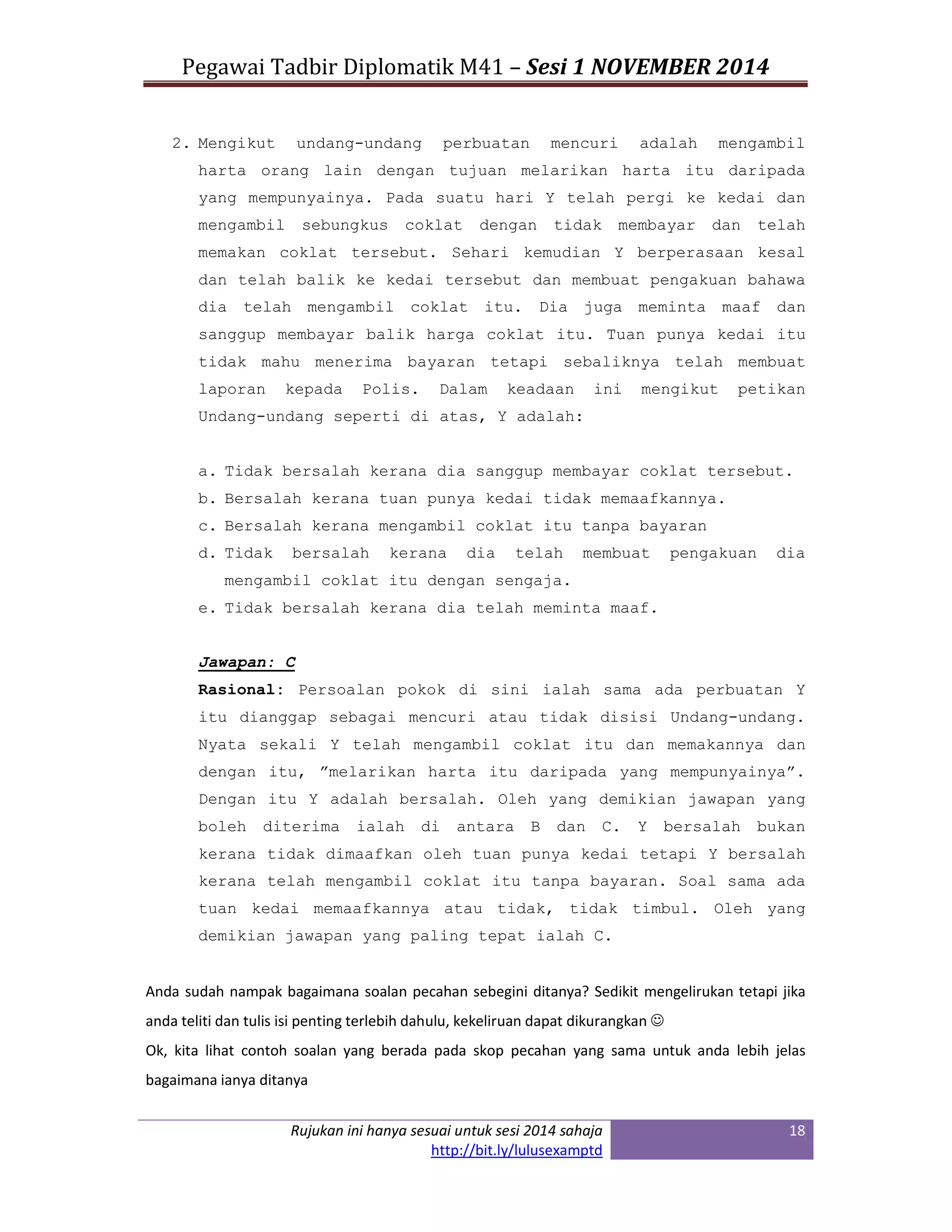 Contoh Soalan & Panduan Lulus Peperiksaan Exam PTD 2014 | PDF