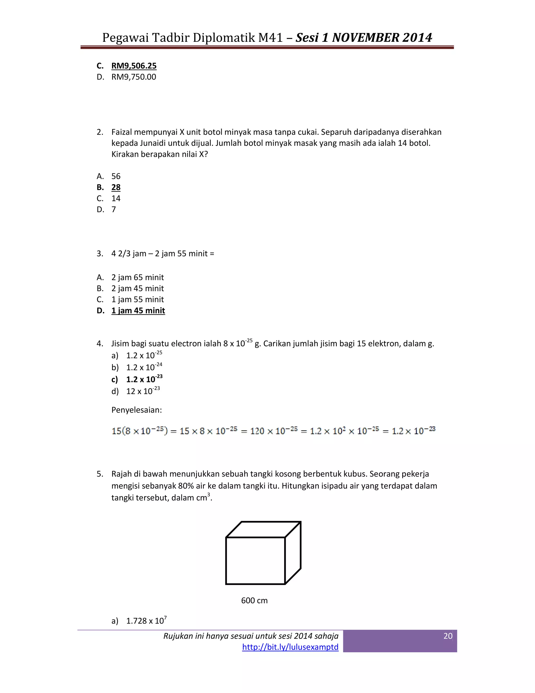 Contoh Soalan & Panduan Lulus Peperiksaan Exam PTD 2014 | PDF