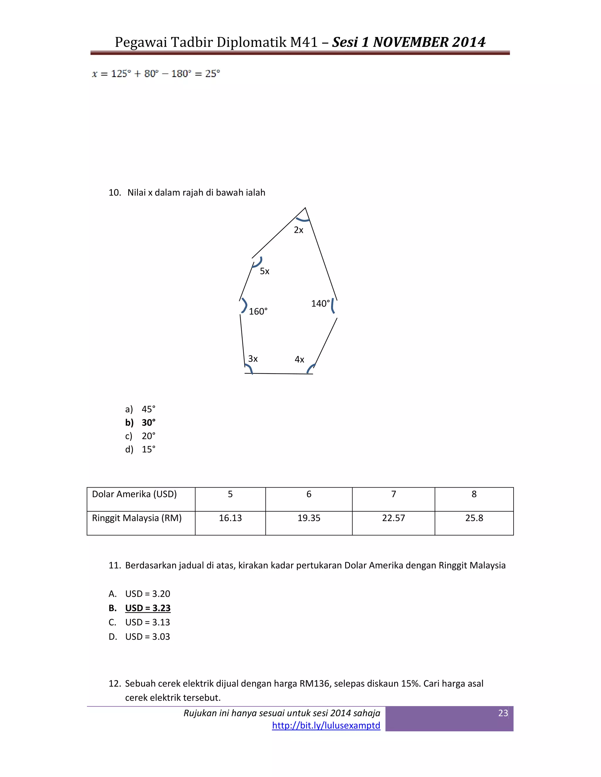 Contoh Soalan & Panduan Lulus Peperiksaan Exam PTD 2014 | PDF
