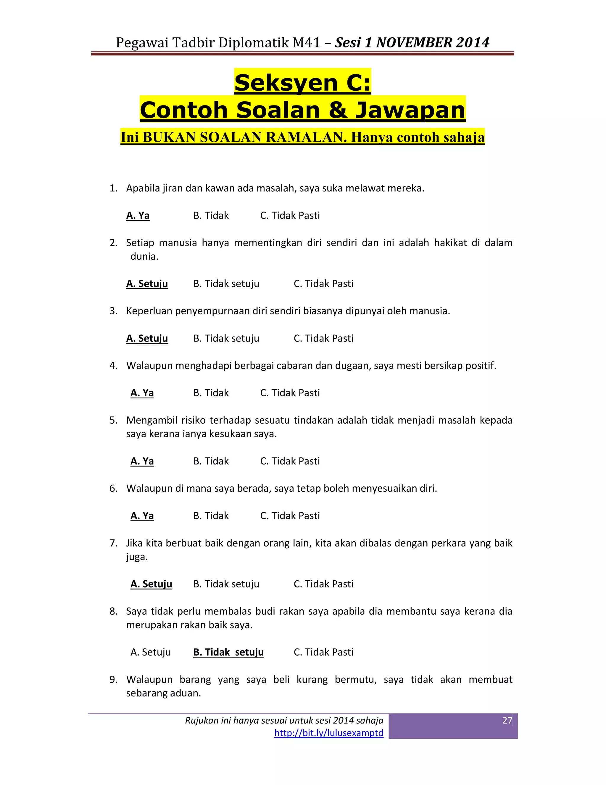 Contoh Soalan & Panduan Lulus Peperiksaan Exam PTD 2014 | PDF