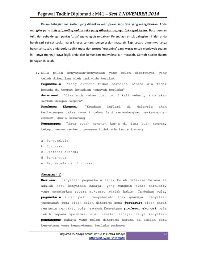 Contoh Soalan & Panduan Lulus Peperiksaan Exam PTD 2014 | PDF