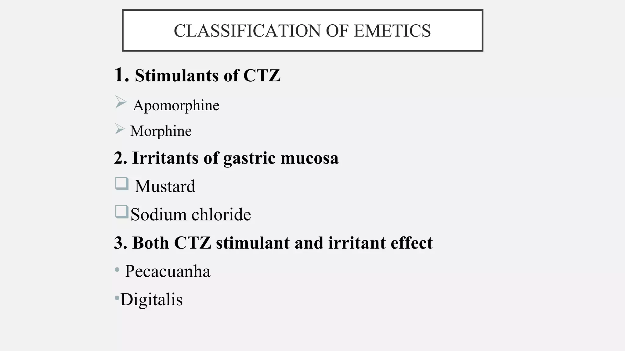 Emetics and Anti-emetics (Pharmacology III) | PPT