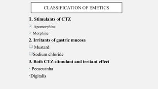 Emetics and Anti-emetics (Pharmacology III) | PPT