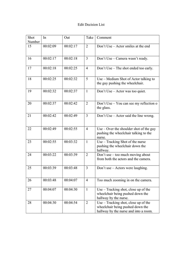 Edit Decision List | PDF