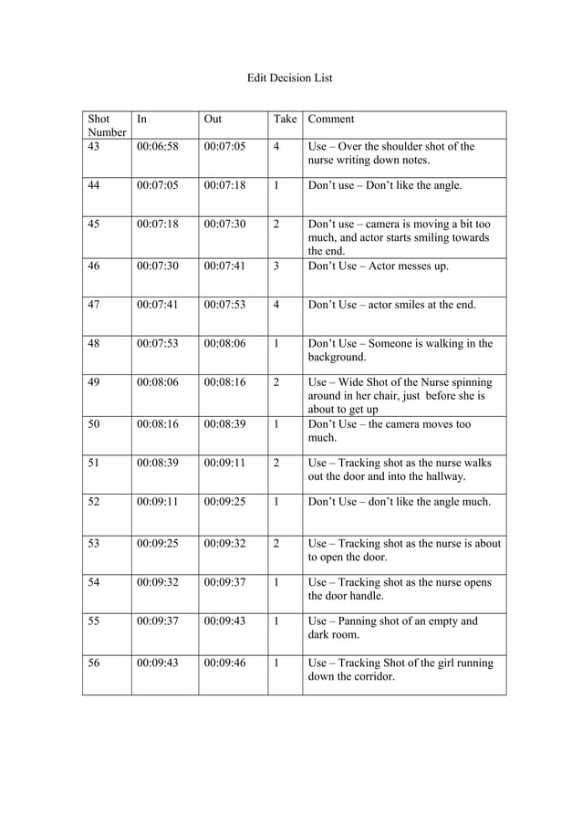 Edit Decision List | PDF