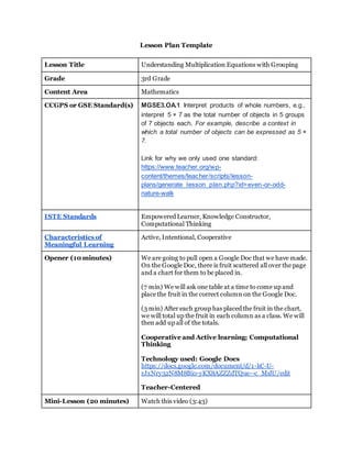3rd Grade Mathematics Lesson Plan | DOCX