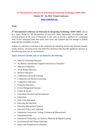 2nd International Conference on Education & Integrating Technology ...