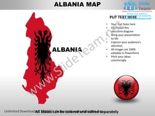 Editable albania power point map with capital and flag templates slides ...