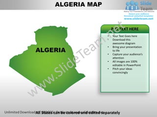 Editable algeria power point map with capital and flag templates slides ...
