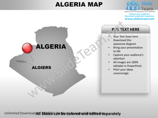 Editable algeria power point map with capital and flag templates slides ...