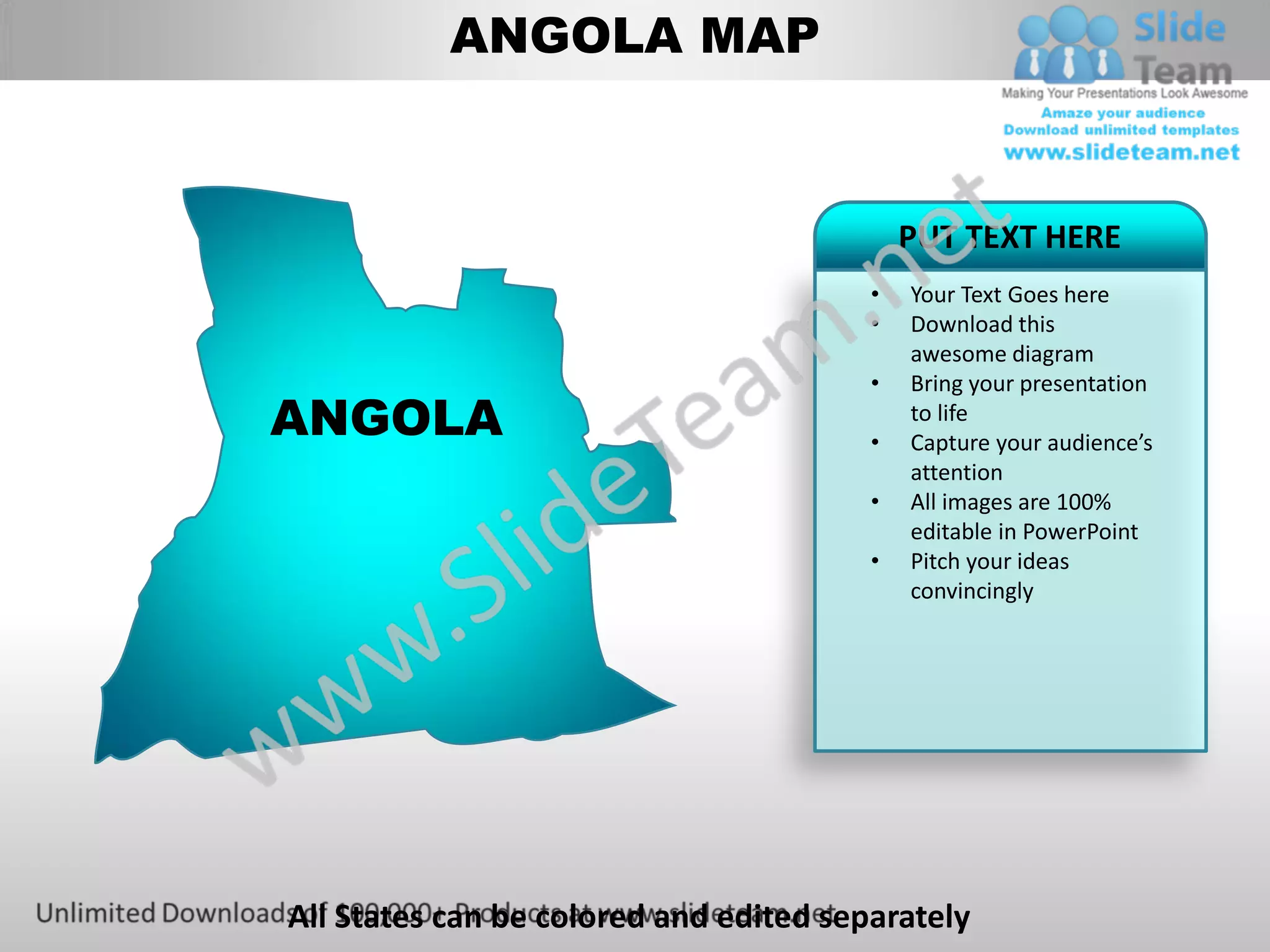 Editable angola power point map with capital and flag templates slides ...