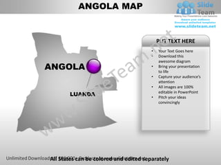 Editable angola power point map with capital and flag templates slides ...