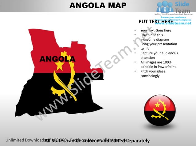 Editable angola power point map with capital and flag templates slides ...