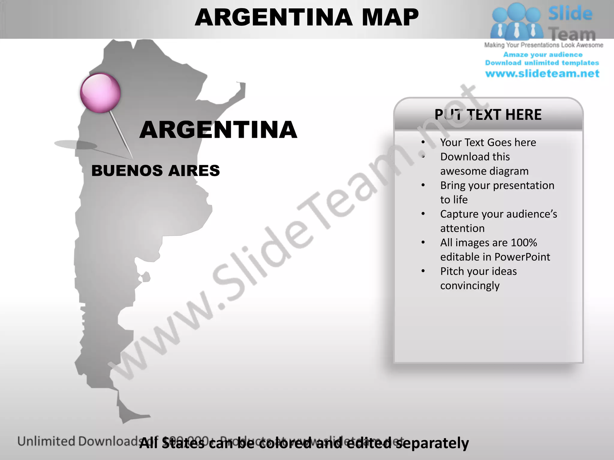 Editable argentina power point map with capital and flag templates ...