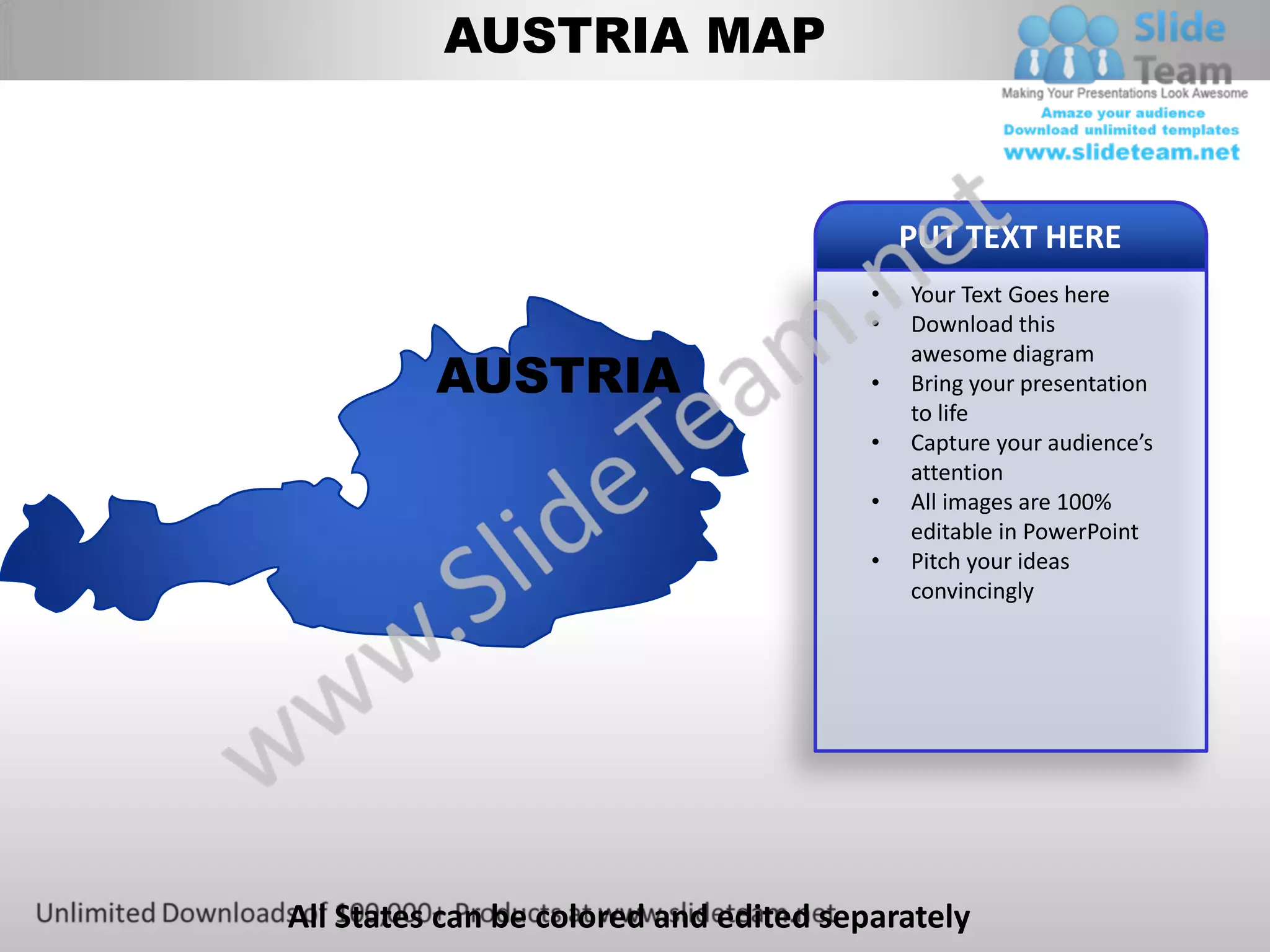 Editable austria power point map with capital and flag templates slides ...