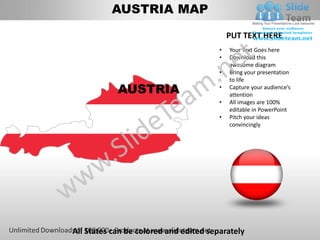 Editable austria power point map with capital and flag templates slides ...