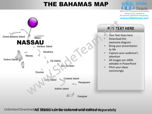 Editable bahamas power point map with capital and flag templates slides ...