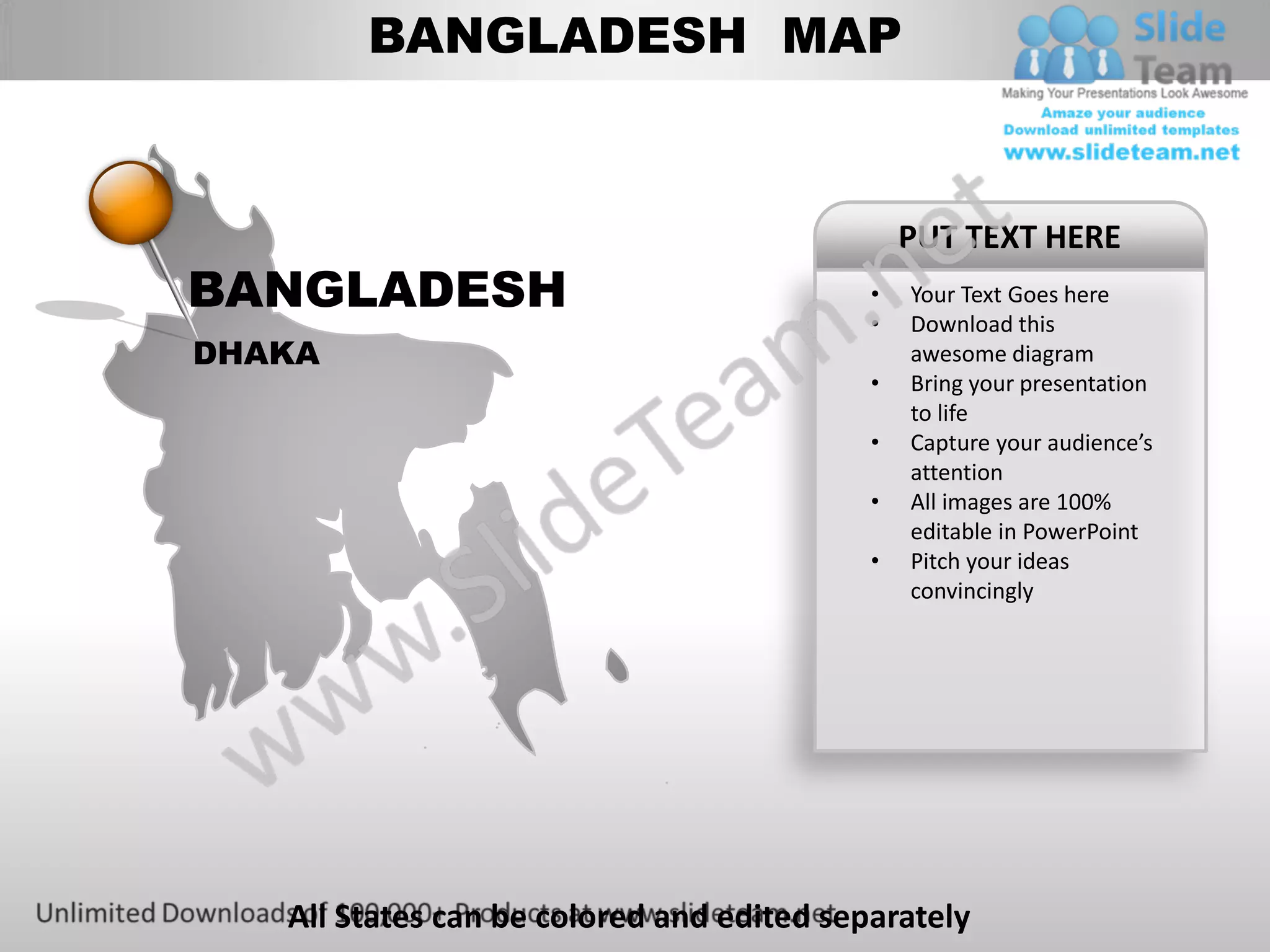 Editable bangladesh power point map with capital and flag templates ...