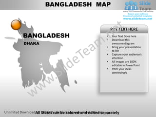 Editable bangladesh power point map with capital and flag templates ...