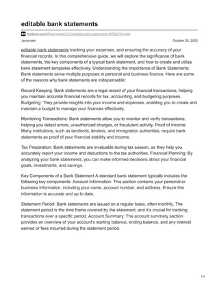 editable bank statements.pdf | Consumer Banking | Personal Finance