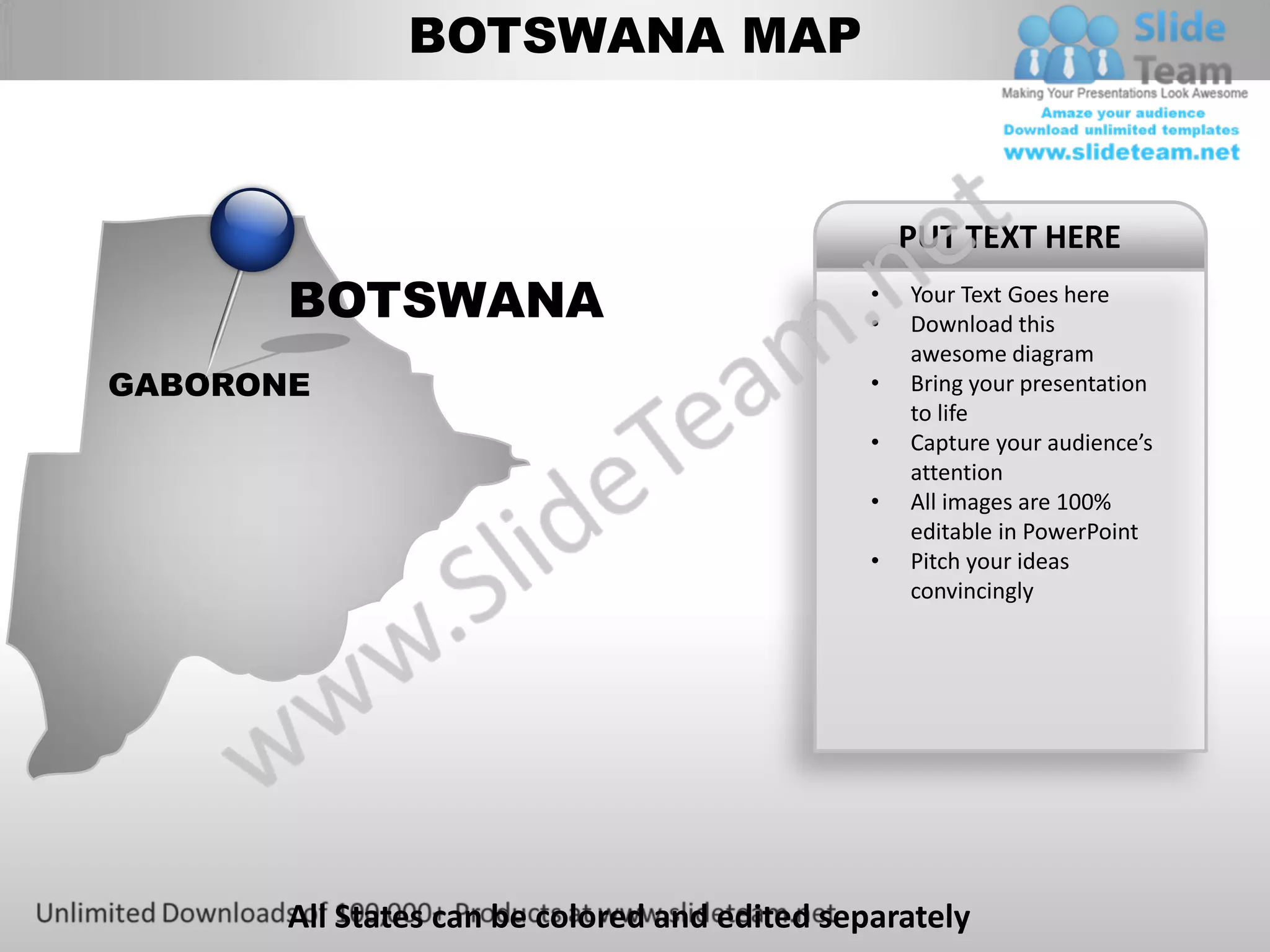 Editable botswana. power point map with capital and flag templates ...