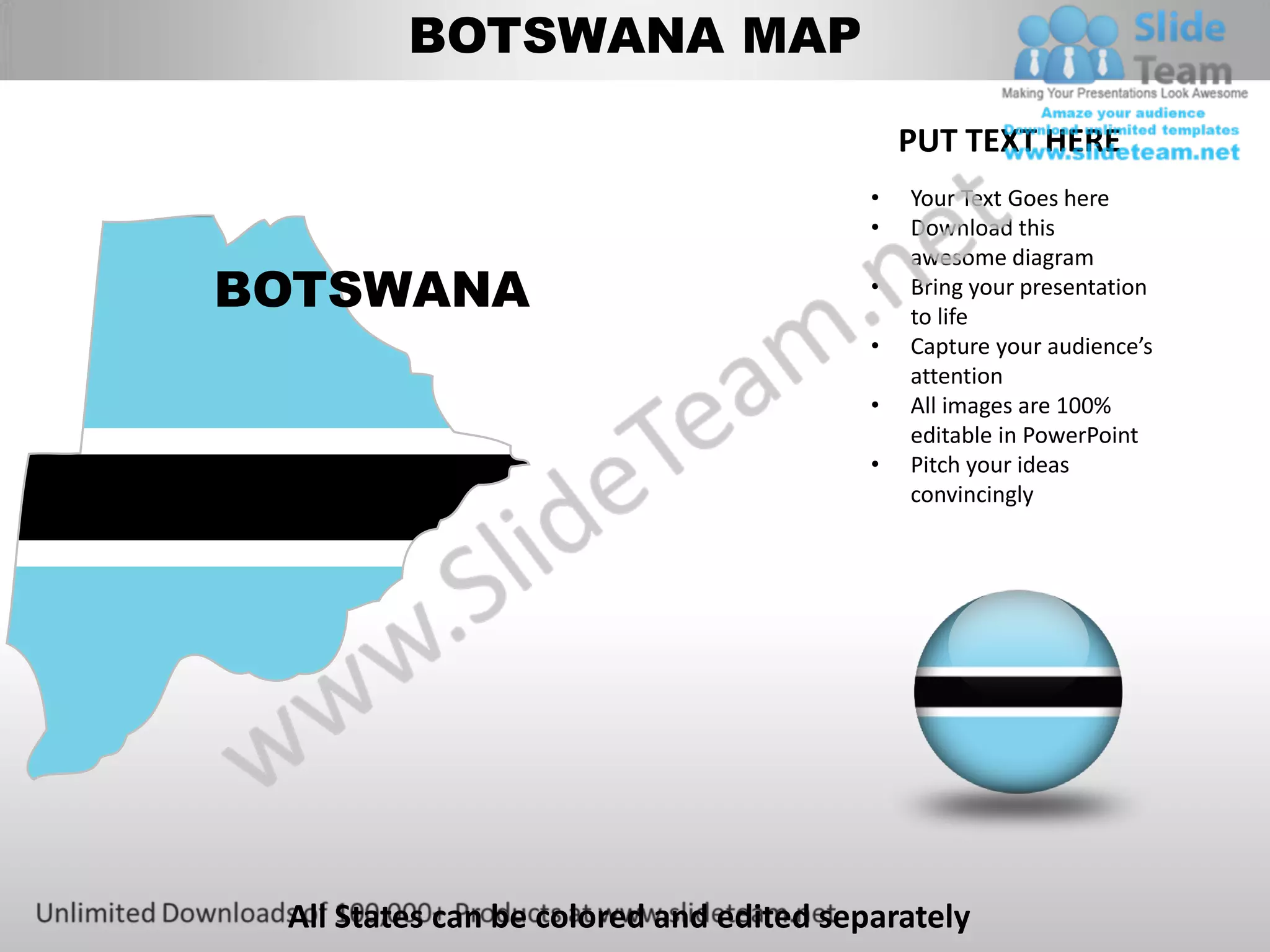 Editable botswana. power point map with capital and flag templates ...