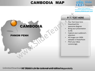 Editable cambodia power point map with capital and flag templates ...
