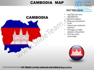 Editable cambodia power point map with capital and flag templates ...