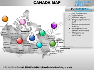 Editable canada power point map with capital and flag templates slides ...