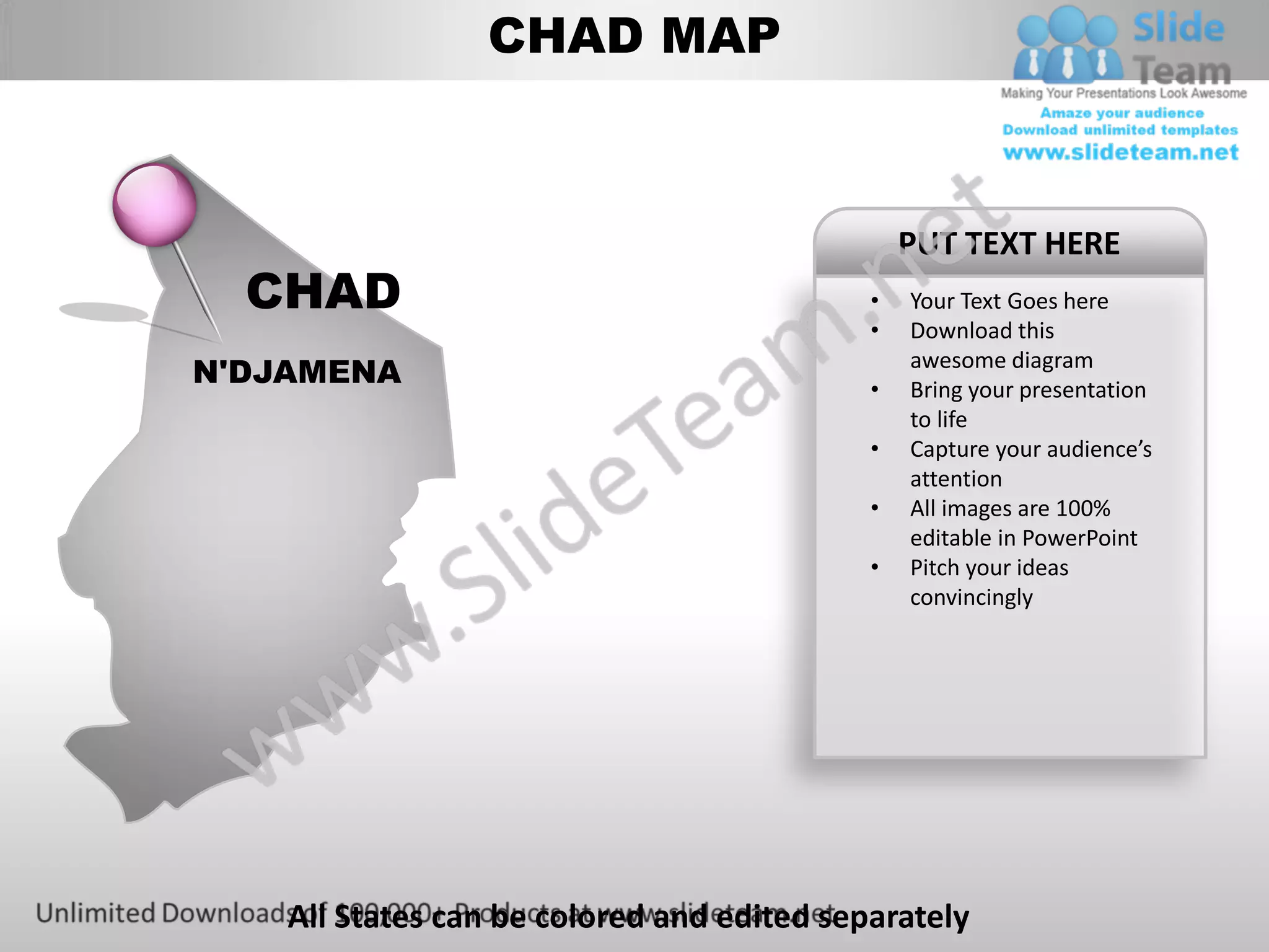 Editable chad power point map with capital and flag templates slides ...