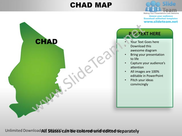 Editable chad power point map with capital and flag templates slides ...
