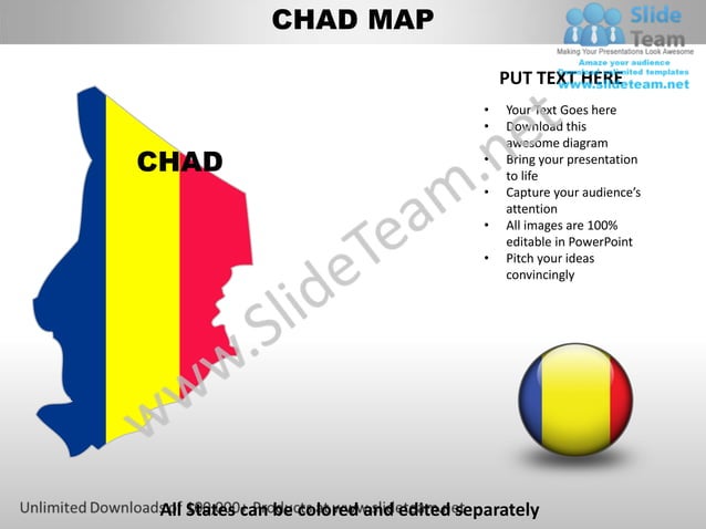 Editable chad power point map with capital and flag templates slides ...
