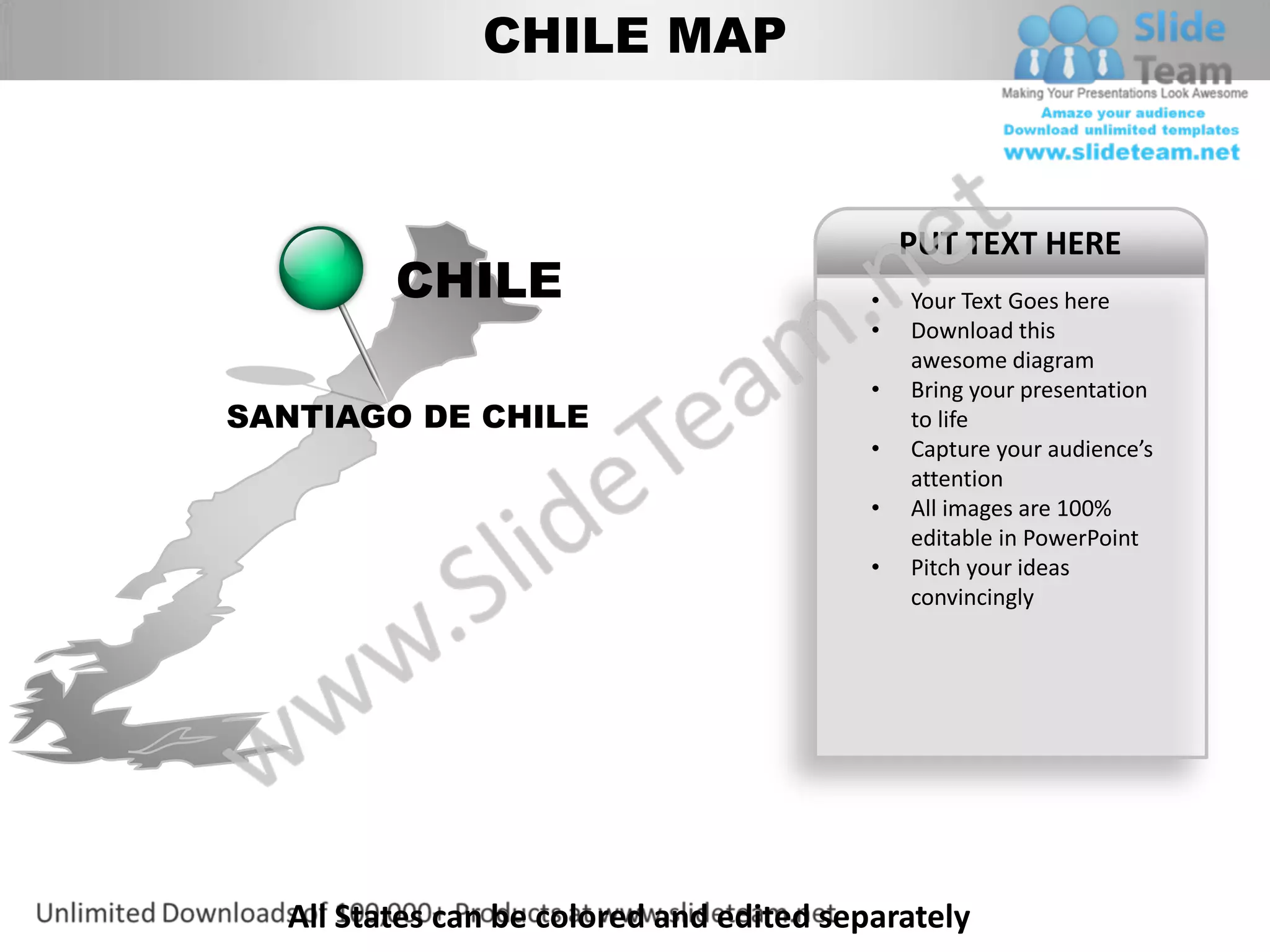 Editable chile power point map with capital and flag templates slides ...