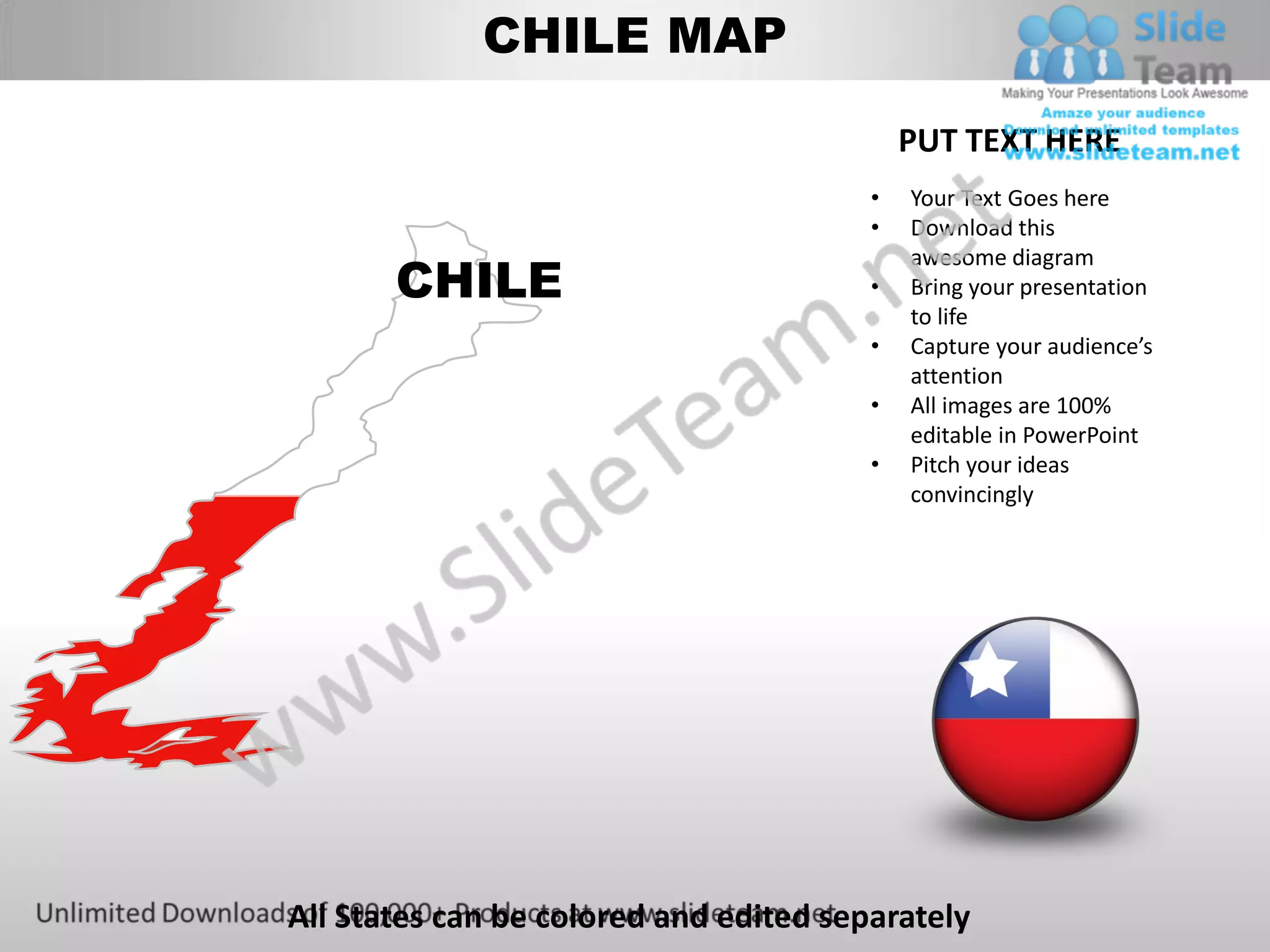 Editable chile power point map with capital and flag templates slides ...