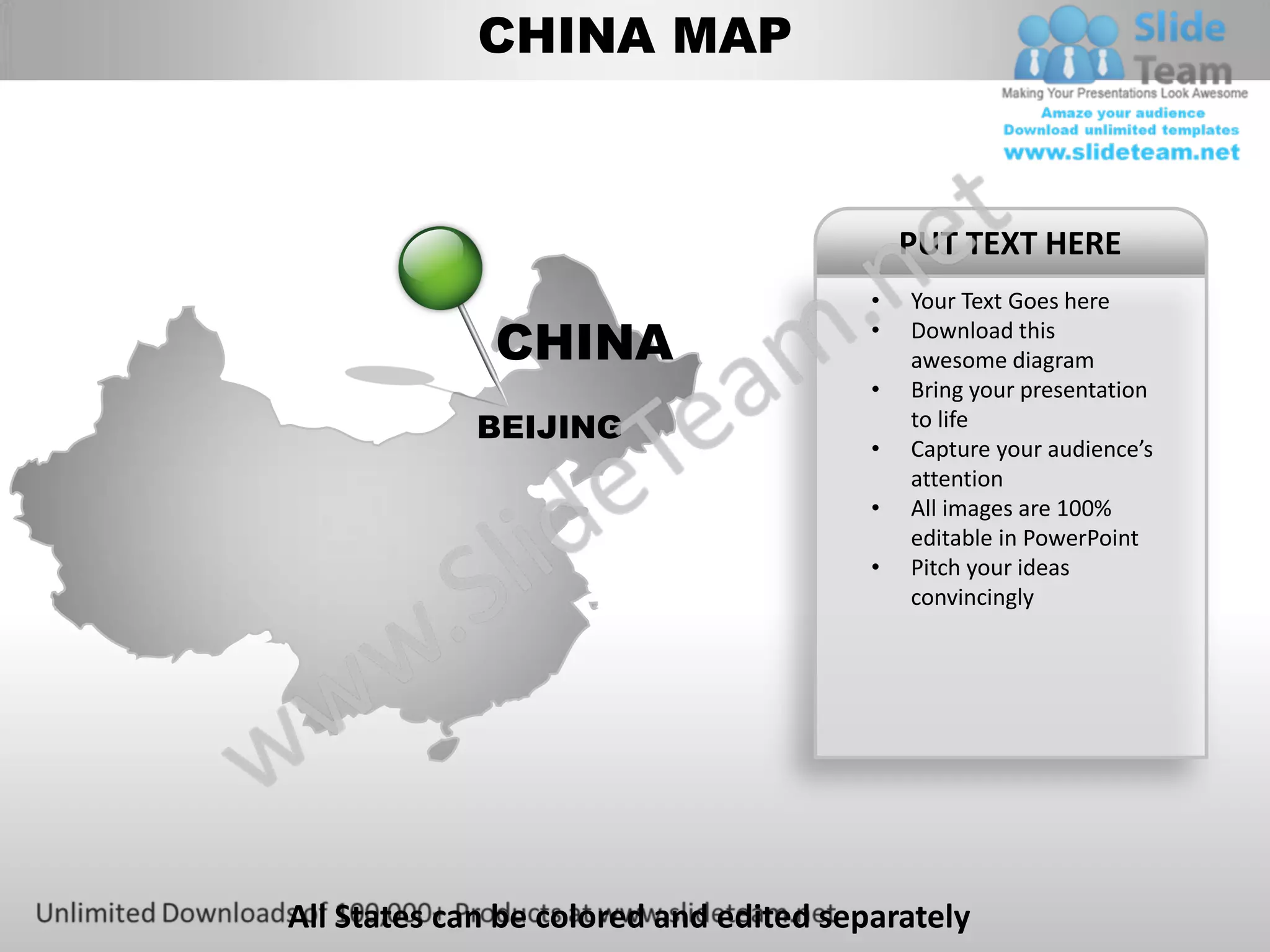 Editable china power point map with capital and flag templates slides ...