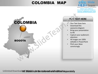 Editable colombia power point map with capital and flag templates ...
